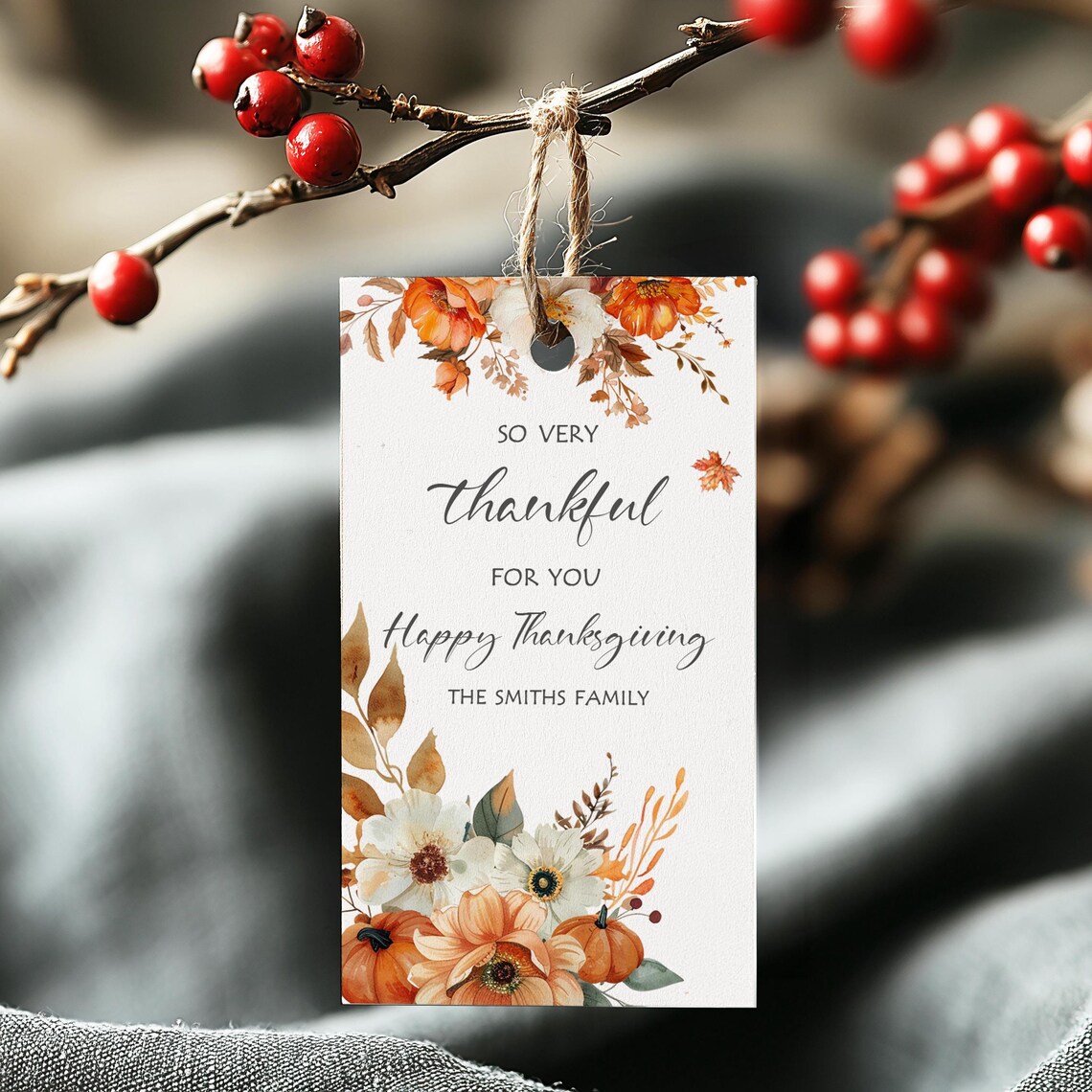 Happy Thanksgiving Gift Tag: Printable Thank You Label (digital ...