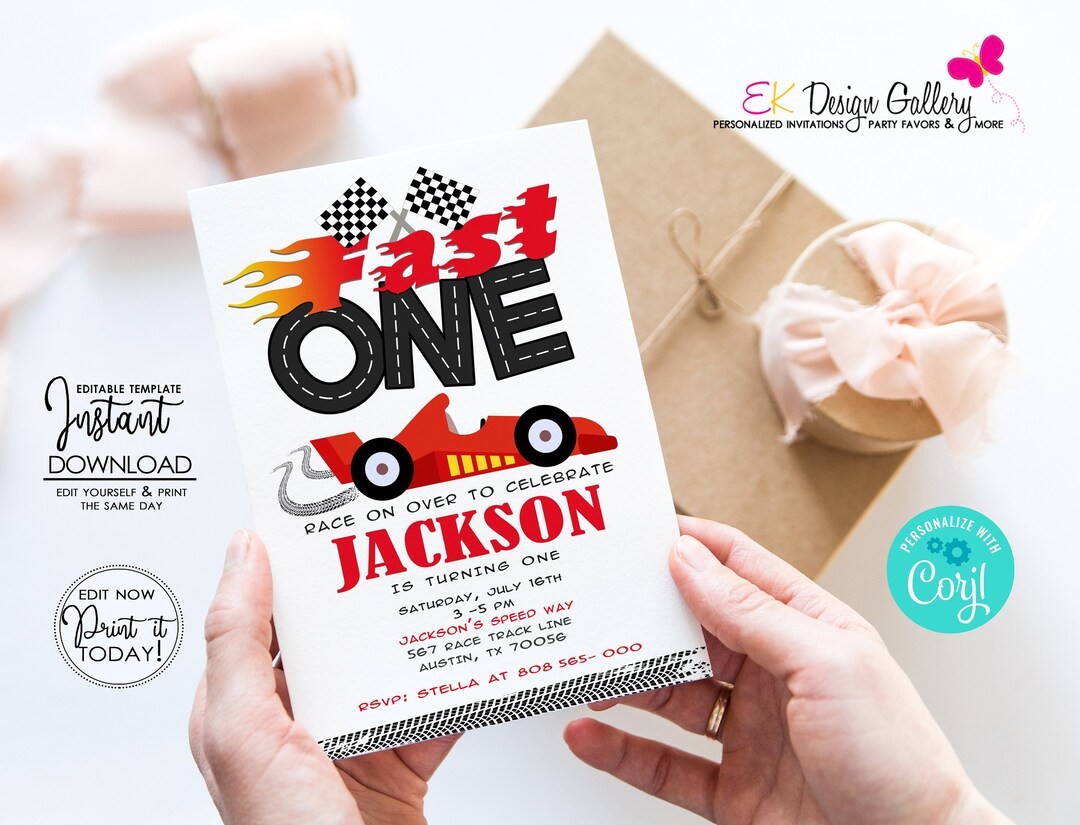 Racing Car Invitation, Race Cars Theme, Boys 1st Birthday Party Invite ...