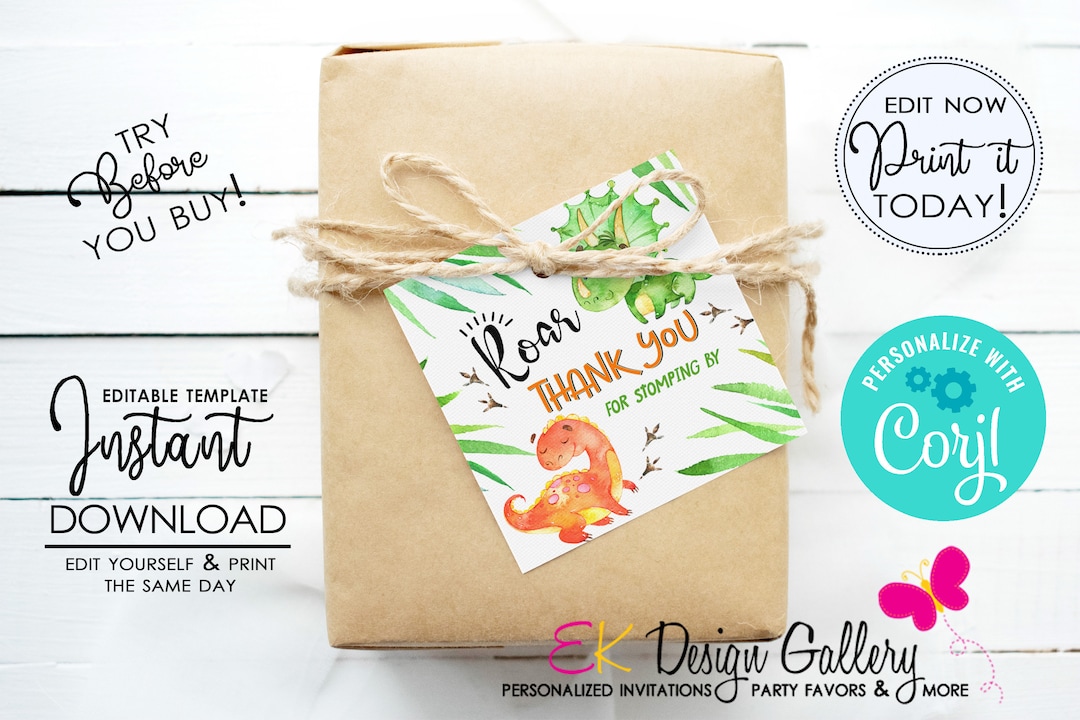 Dinosaurs Thank You Tag Dinosaurs Birthday Tag Dinosaur Treat Label ...