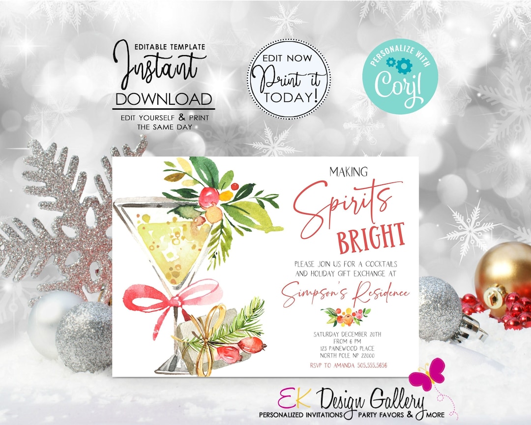 Making Spirits Bright Invitation Christmas Cocktail Party Invite ...