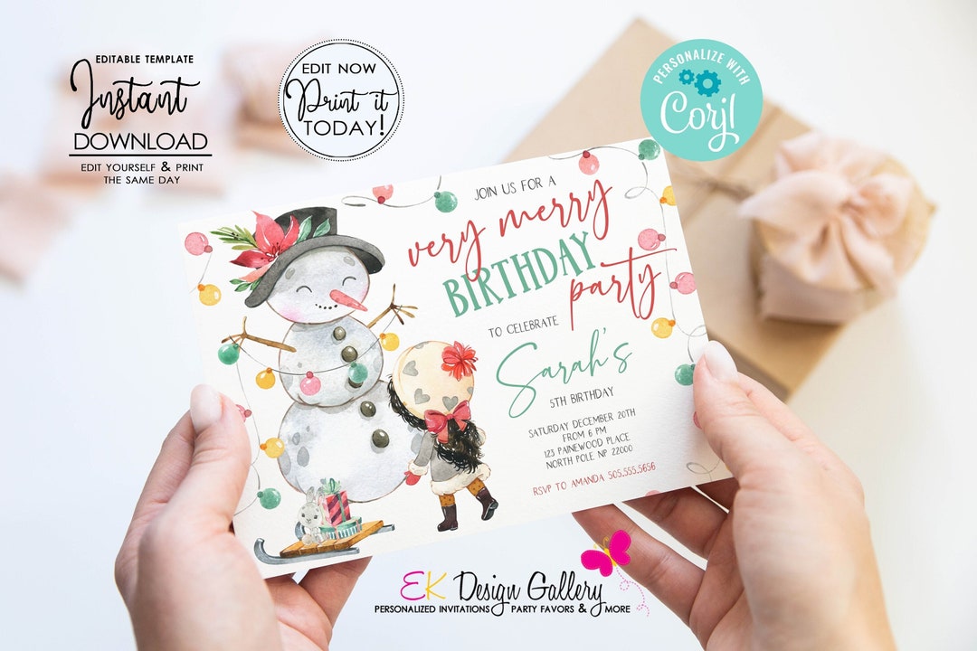Snowman Party Invitation: Winter Holiday Celebration Birthday Invite ...