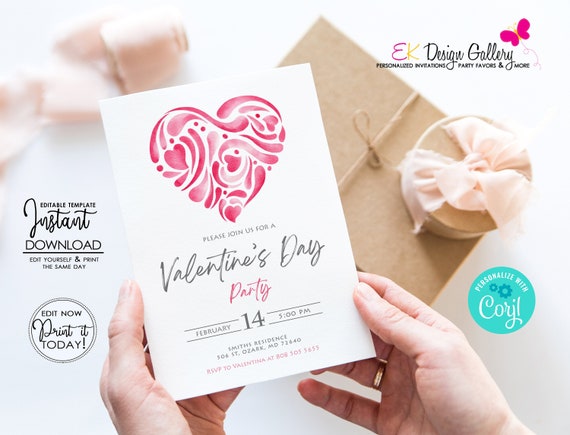 Editable Valentines Invitations VALENTINE PARTY EDITABLE INVITATION: