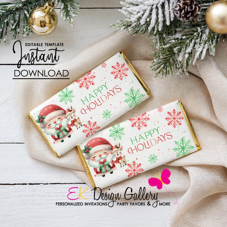 Christmas Chocolate Bar Wrapper, Holiday Candy Favor Label (instant ...
