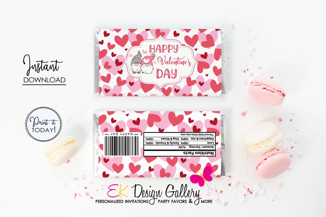 Valentine Hearts Chocolate Bar Wrapper, Classroom Exchange Valentine's ...