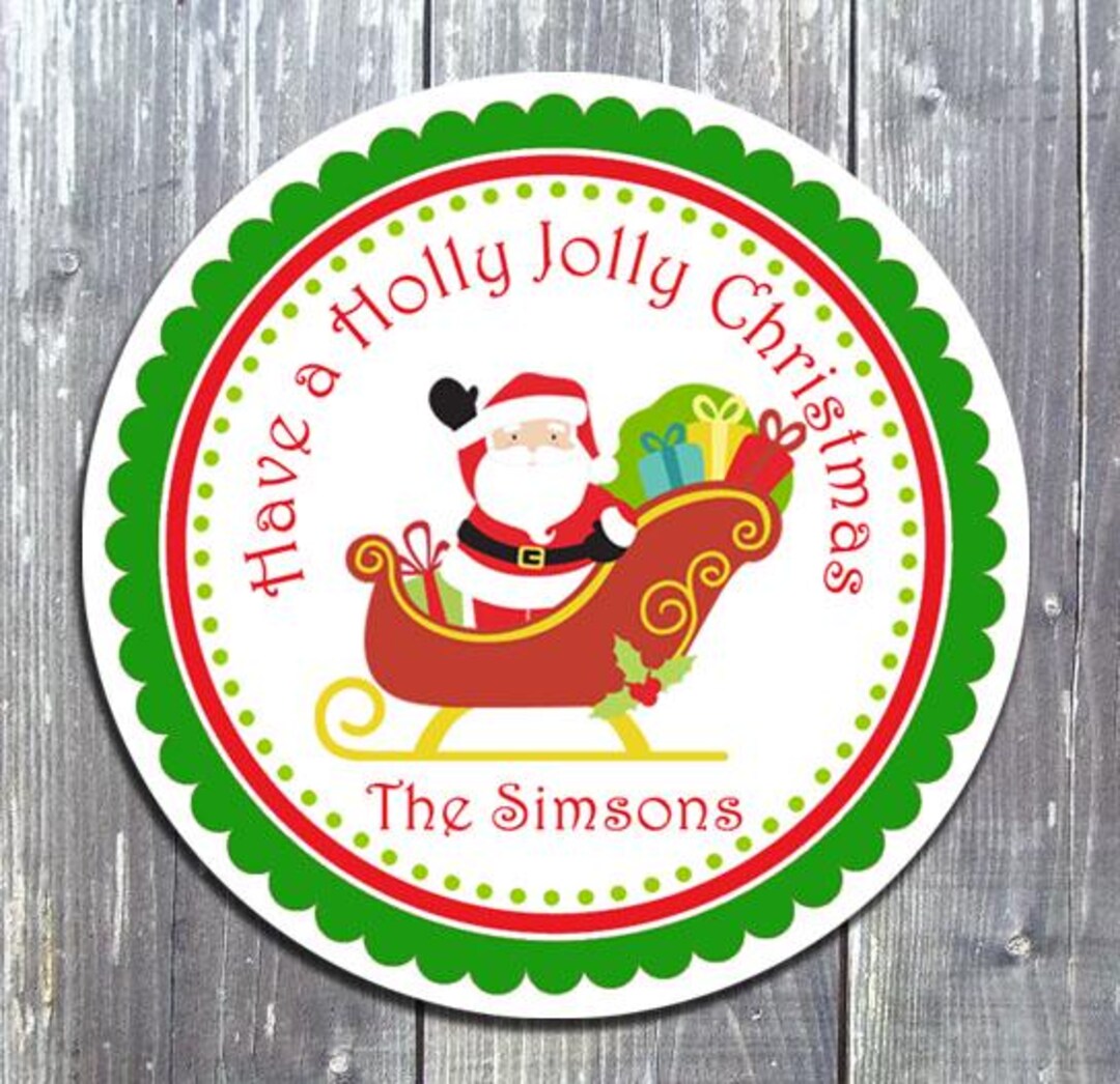 Santa's Sleigh Gift Tag, Holiday Favor Label, Christmas Sticker ...