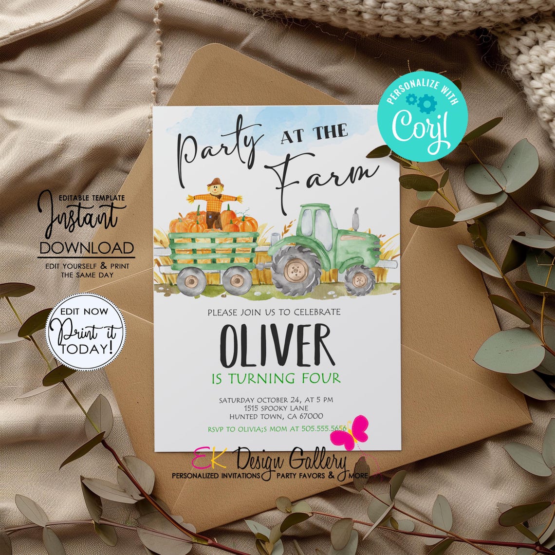 Pumpkin Patch Birthday Invitation: Tractor Hayride Party Invite ...