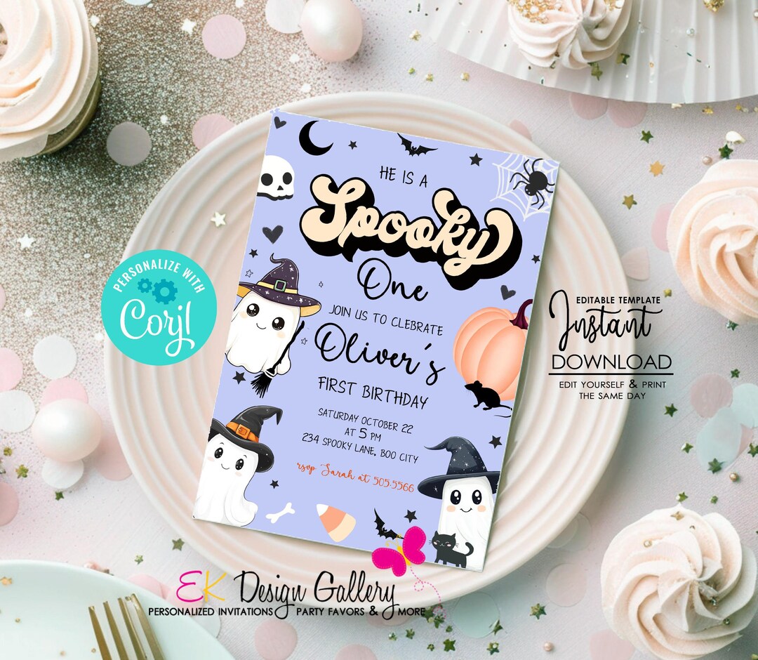 Halloween Spooky One Birthday Invitation He is a Spooky One Party ...