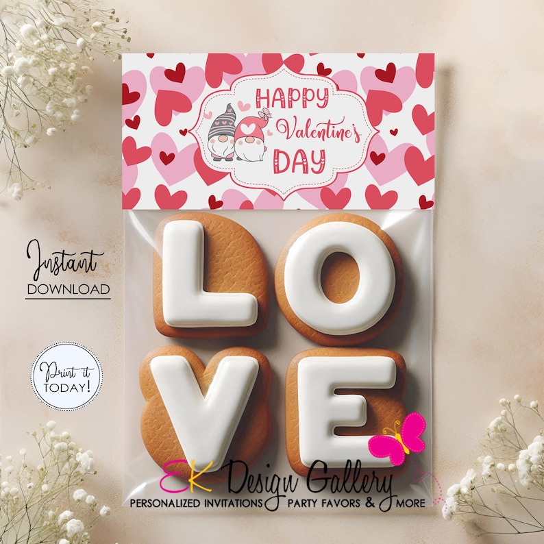 Valentine's Day Gnome Water Bottle Label, Printable Bottle Wrap ...