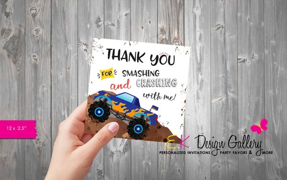 Monster Truck Thank You Tag Monster Truck Birthday Monster | Etsy