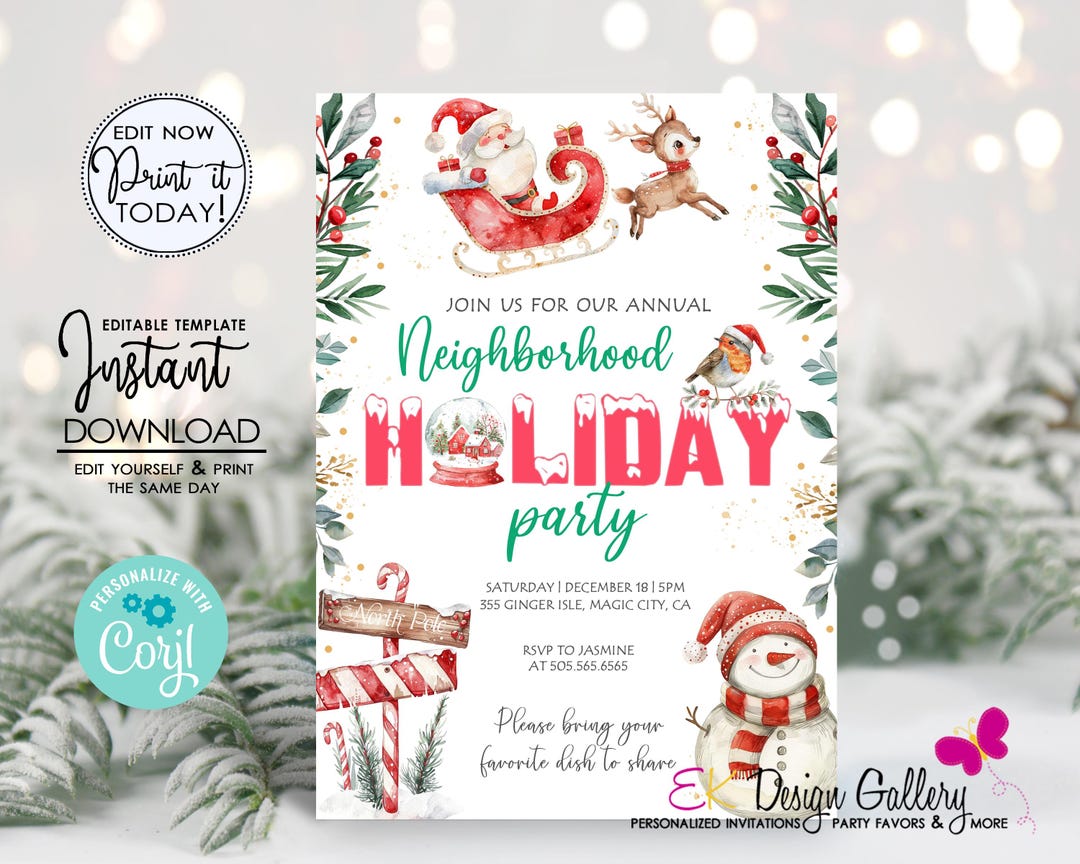 Neighborhood Christmas Party Invitation Christmas Community Street ...