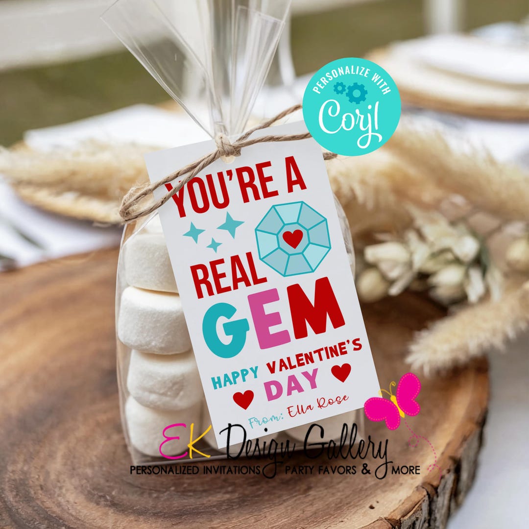 Valentine's Day Treat Tag, You're a Gem Classroom Gift Label (digital ...