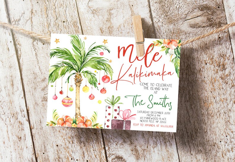 Mele Kalikimaka Christmas Invitation: Tropical Palm Tree Invite ...