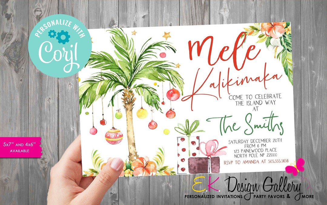 Mele Kalikimaka Christmas Invitation: Tropical Palm Tree Invite ...