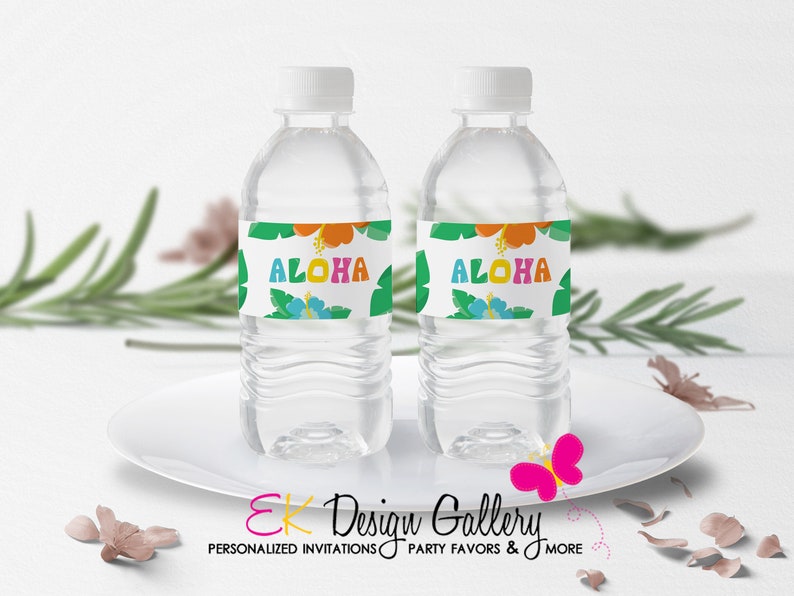 Aloha Water Bottle Labels: Hawaiian Luau Party Decoration (instant ...