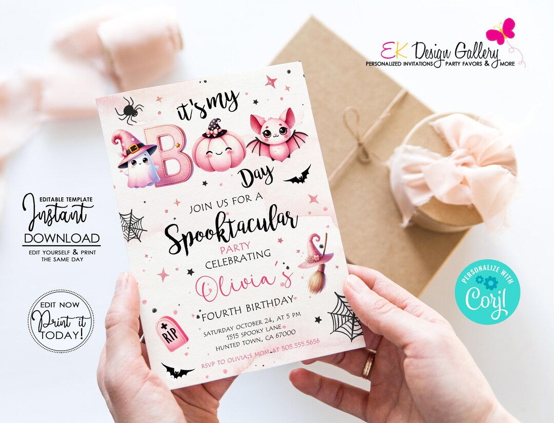 Editable Halloween Pink Ghost Birthday Invitation, Girls Spooktacular ...