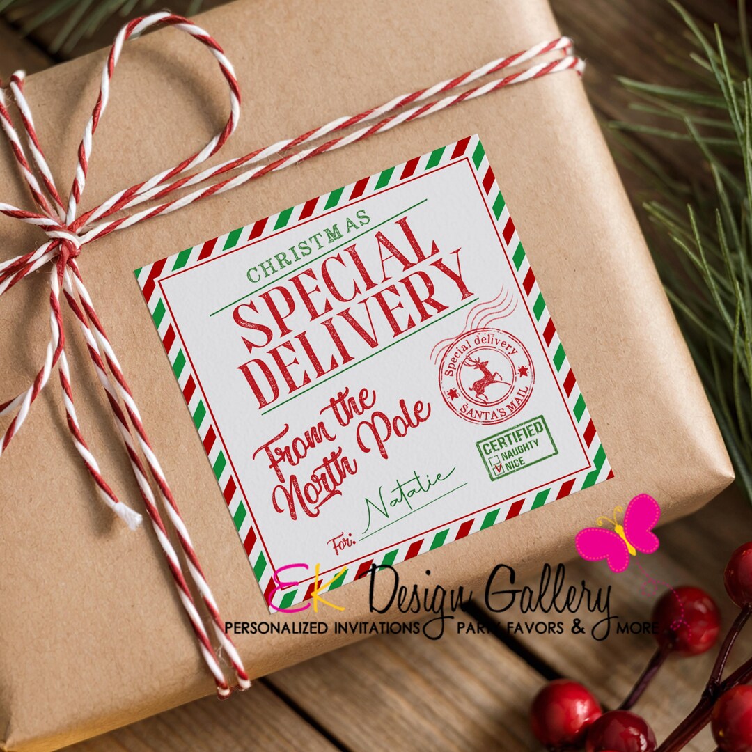 Christmas Tag, Special Delivery From North Pole Label, Santa Mail ...
