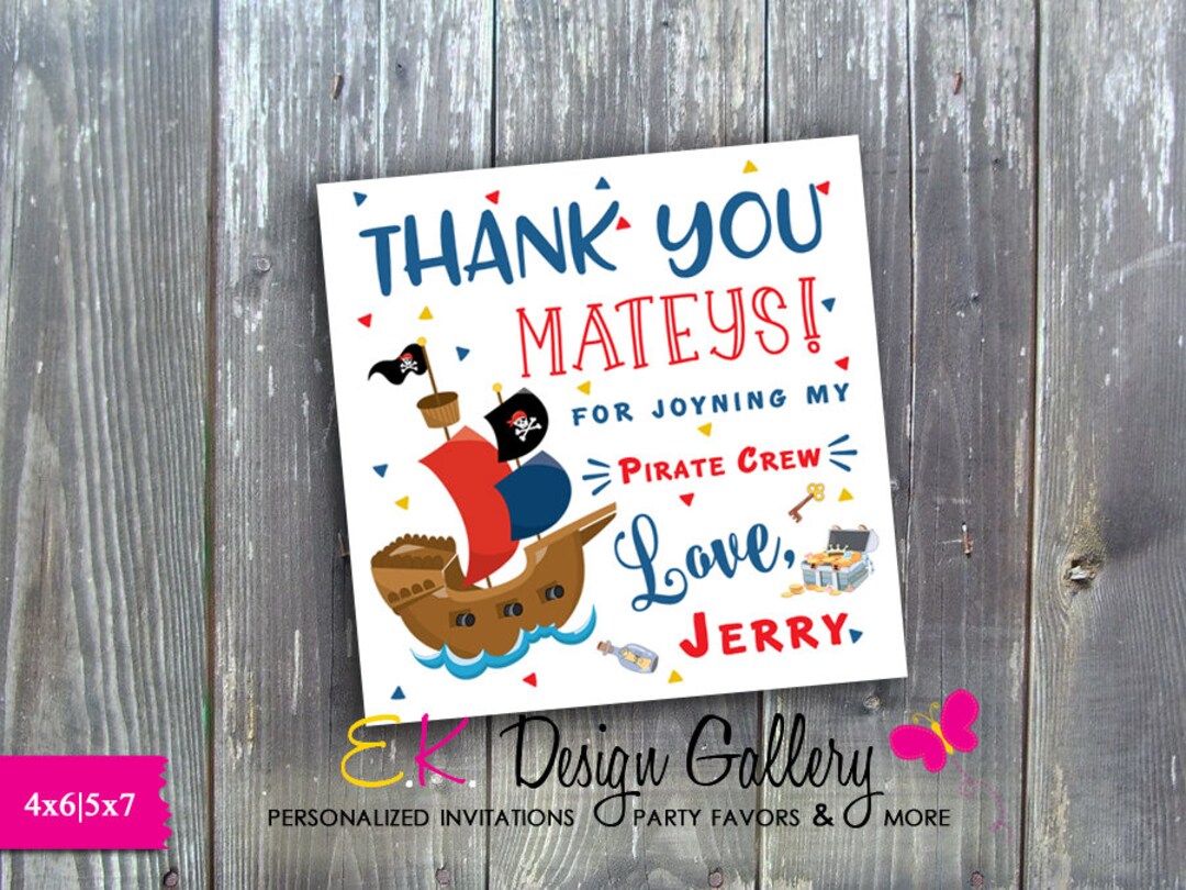 Personalized Pirate Thank You Tag Pirate Favors Thank You Tag Ahoy ...
