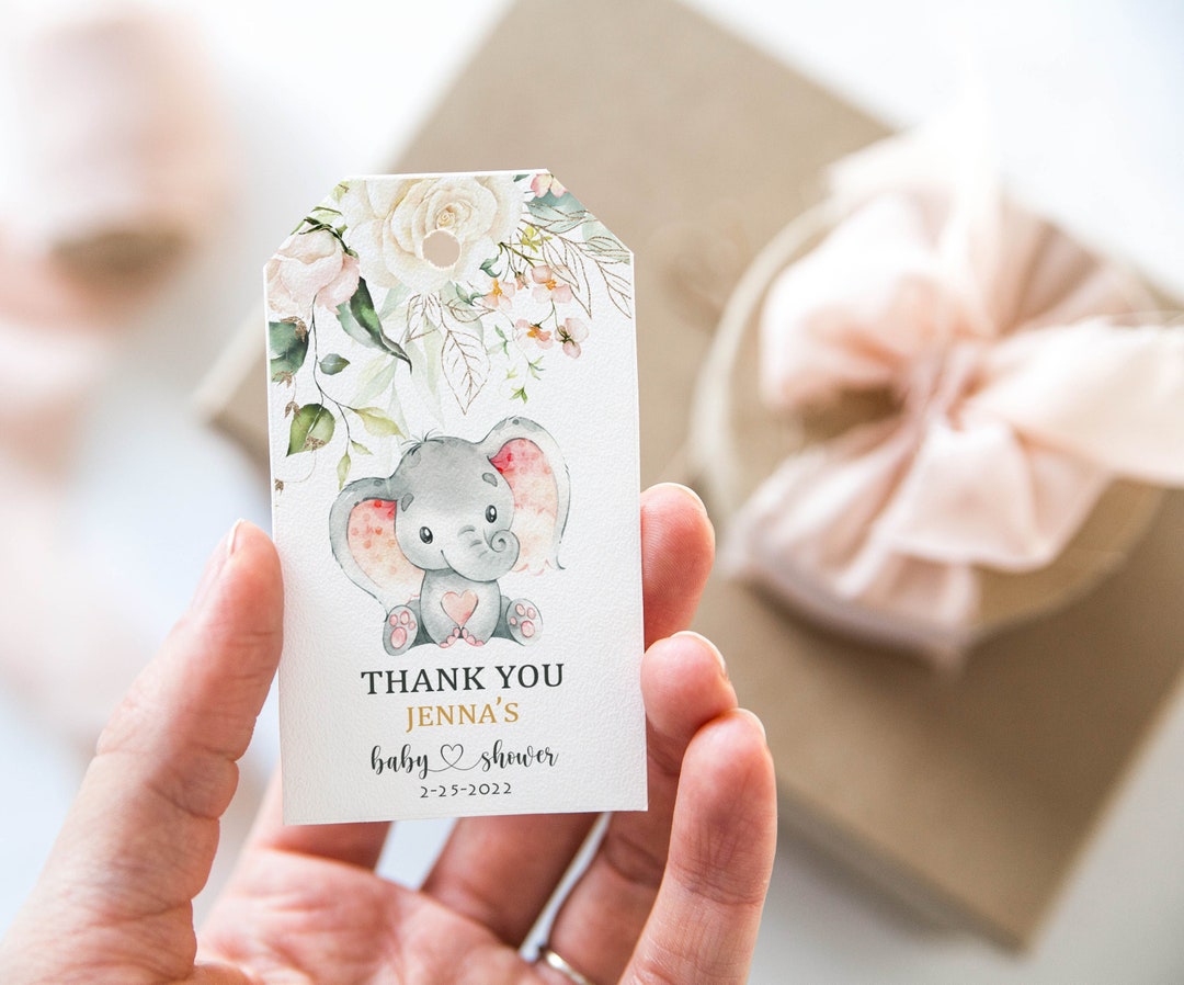 Elephant Baby Shower Thank You Tag Baby Girl Shower Favor Treats Tag ...