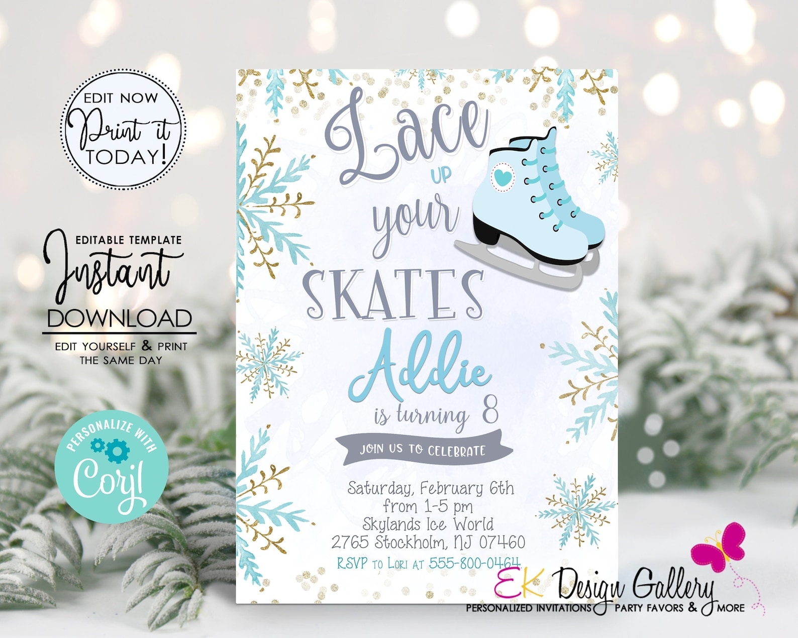 Ice Skating Invitation: Winter Birthday Invite (editable, Instant ...