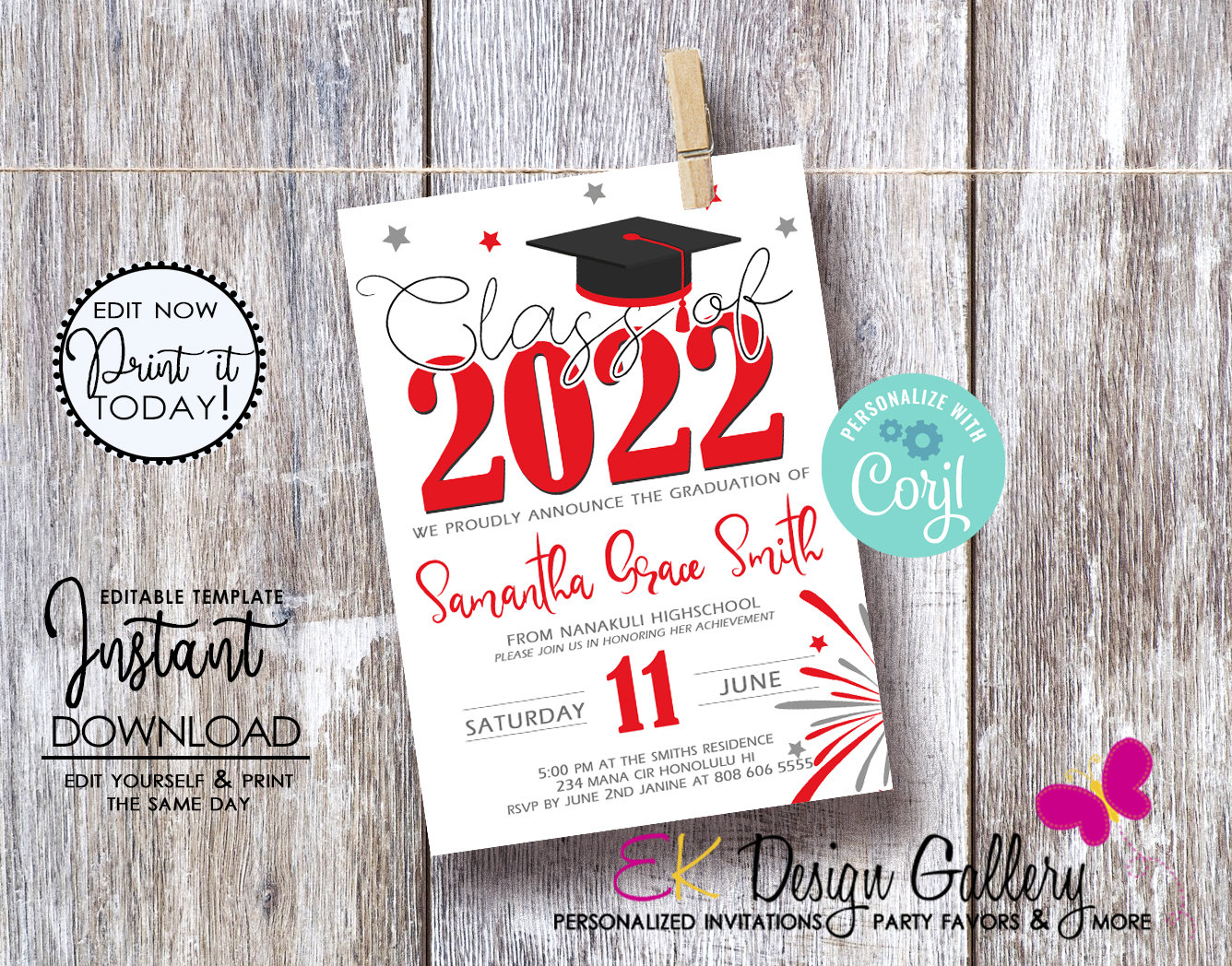 Red Graduation Invite: Class of 2025, Editable Invitation Template ...