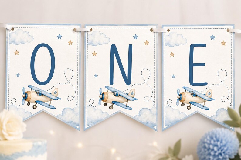 Airplane High Chair Banner, Birthday ONE Bunting, Little Pilot, First ...