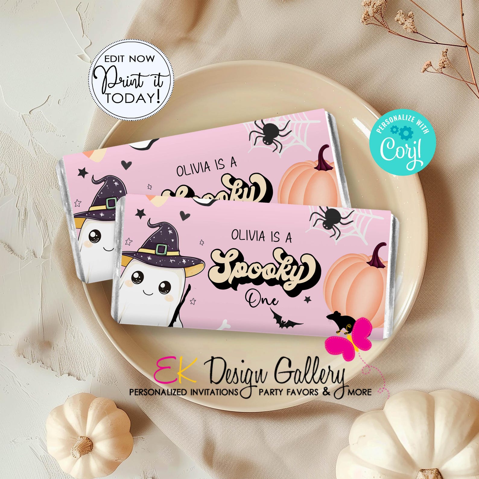 Editable Pink Halloween Candy Bar Wrapper: Spooky Birthday Party Favor ...