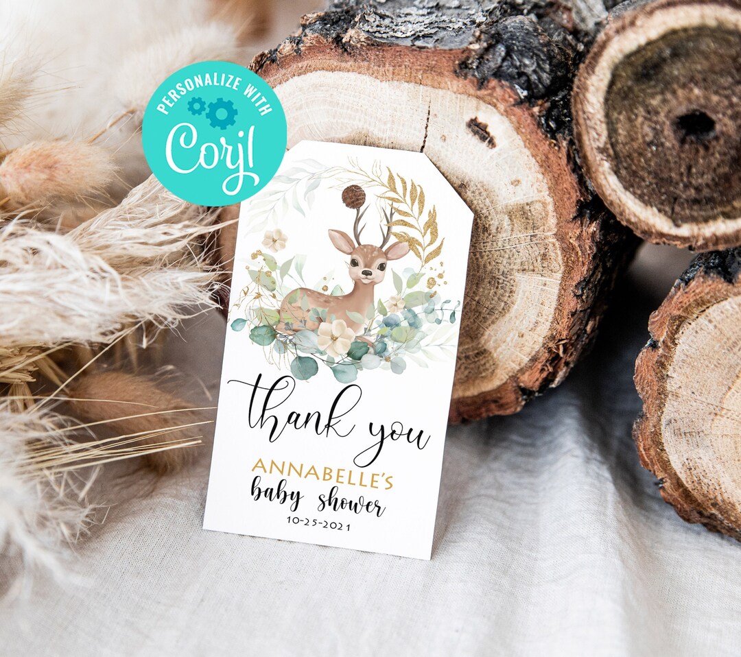 Deer Theme Thank You Tag: Woodland Favor Label (editable, DIGITAL ...