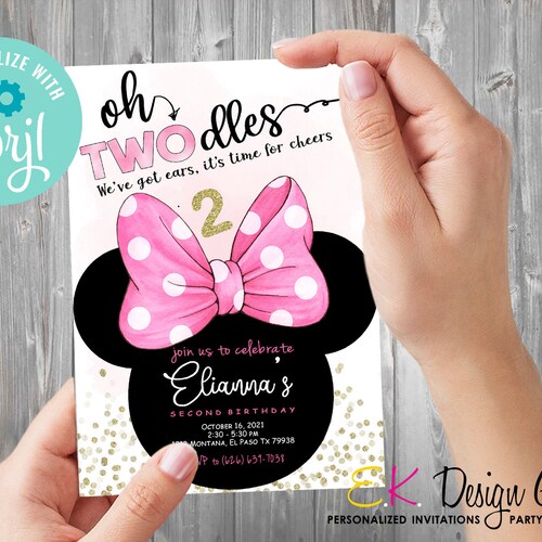 Minnie Mouse Digital Birthday Invitation Oh Twodles - Etsy