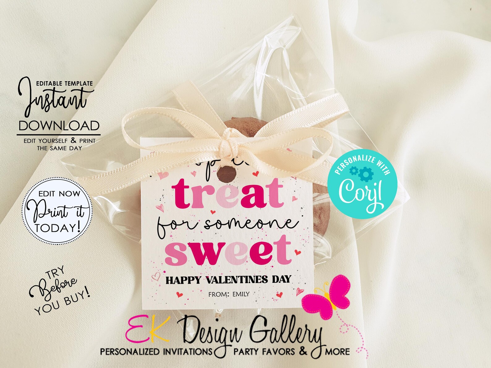 Valentines Day Tag, A Special Treat for Someone Sweet, (editable ...