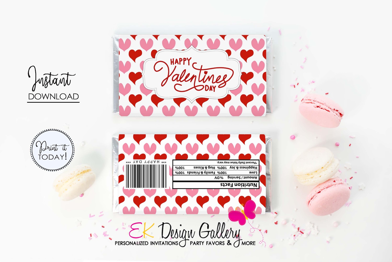 Valentine Hearts Chocolate Bar Wrapper, Classroom Exchange Valentine's ...