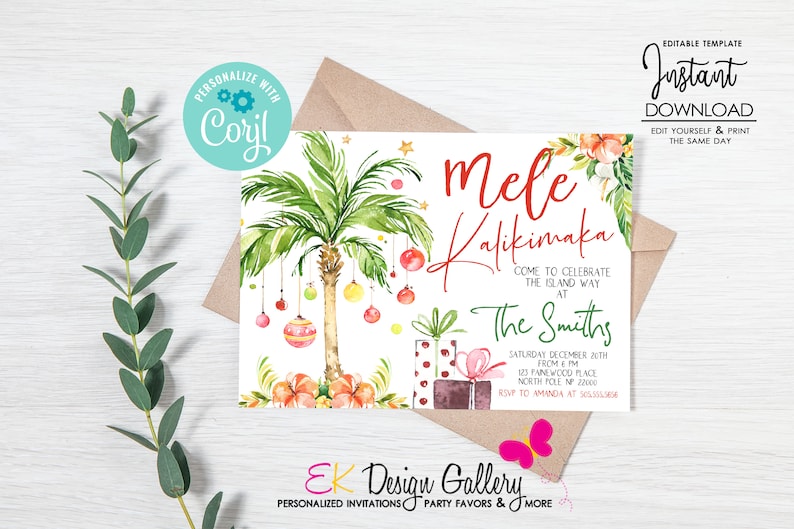 Mele Kalikimaka Christmas Invitation Tropical Palm Tree - Etsy