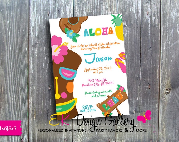Island Style Aloha Graduation Invitation Luau Party Invite - Etsy