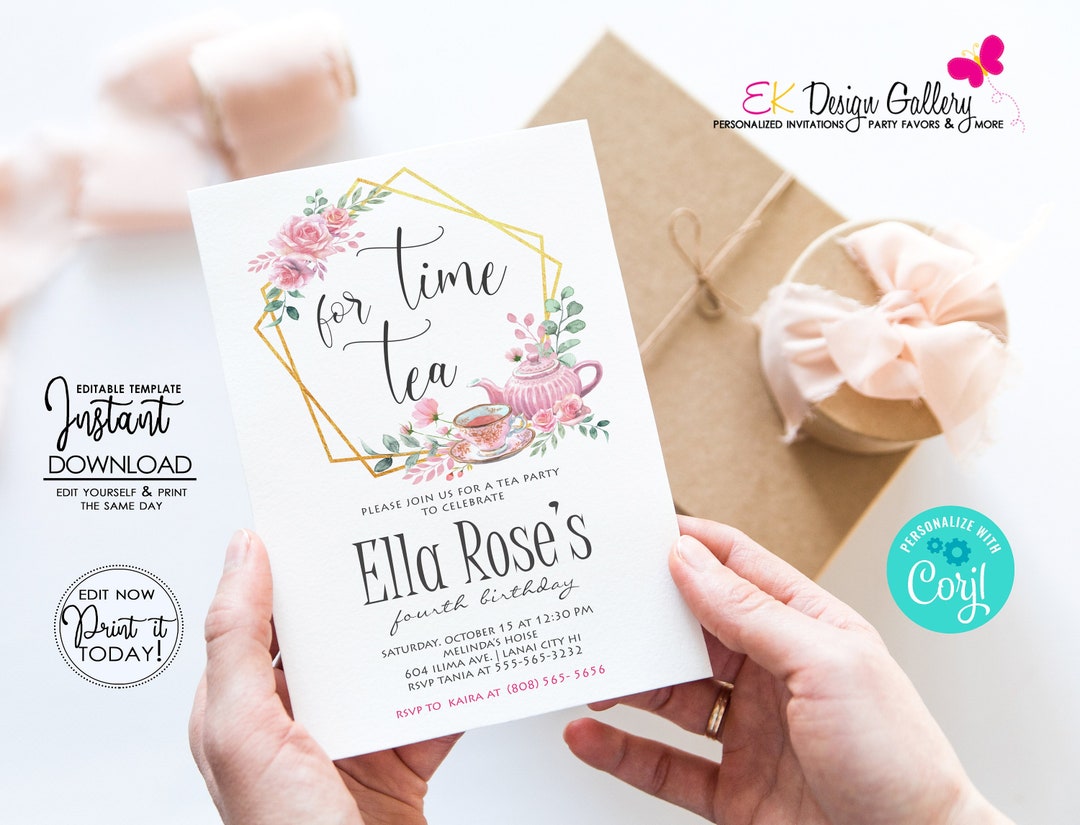 Tea Party Girls Birthday Invitation Tea Party Invite Tea Party Theme ...