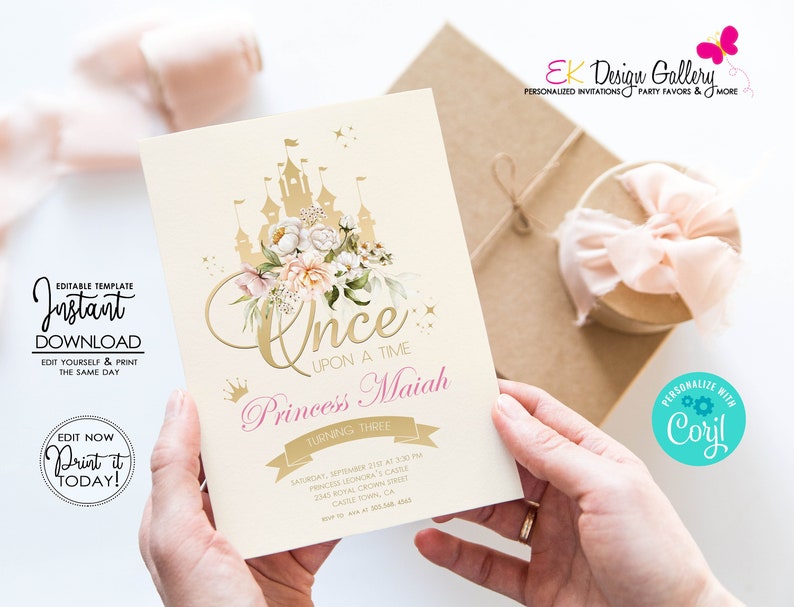 Editable Princess Birthday Invitation: Once Upon Time Party Invite ...