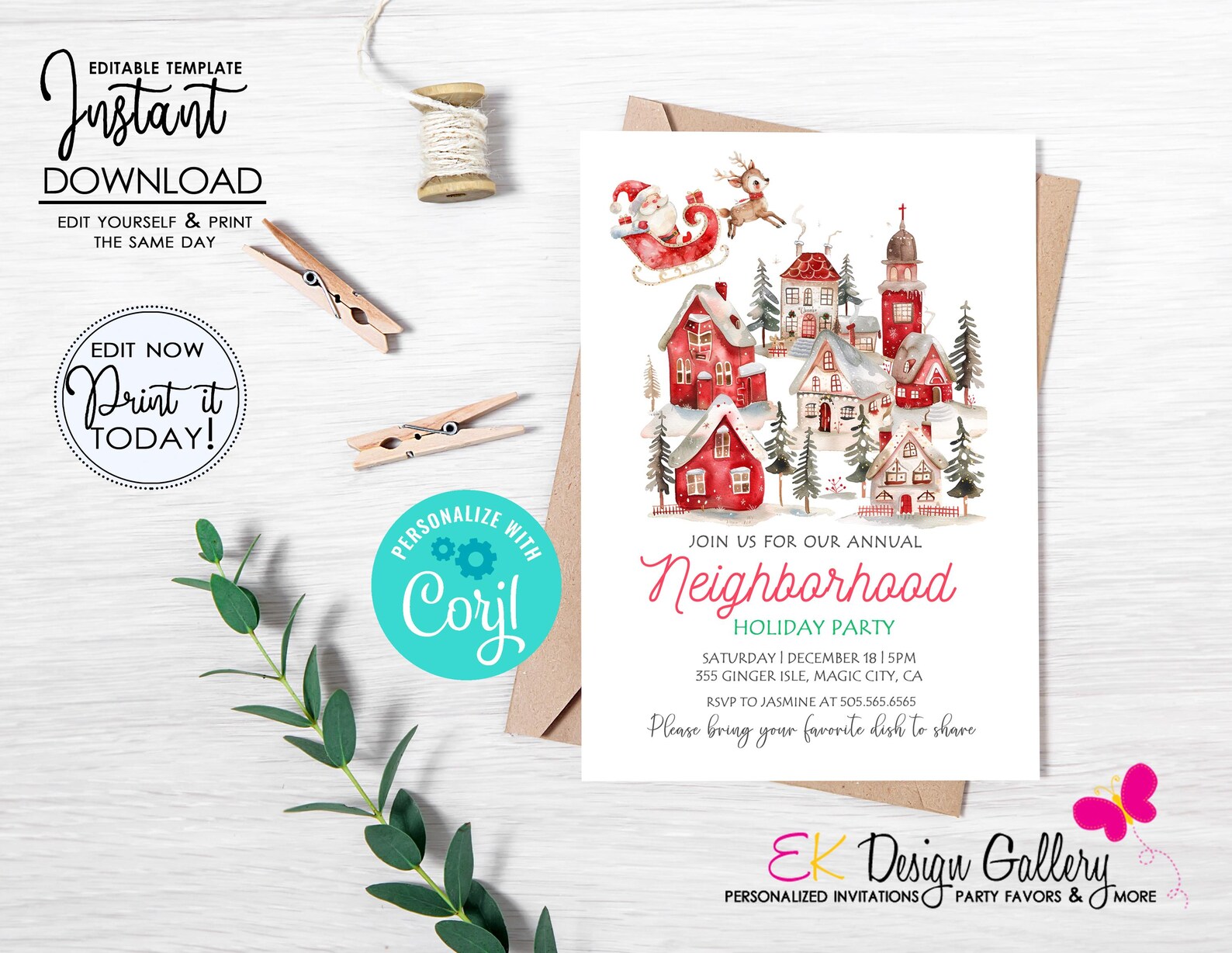 Neighborhood Christmas Party Invitation: Editable Holiday Block Party ...