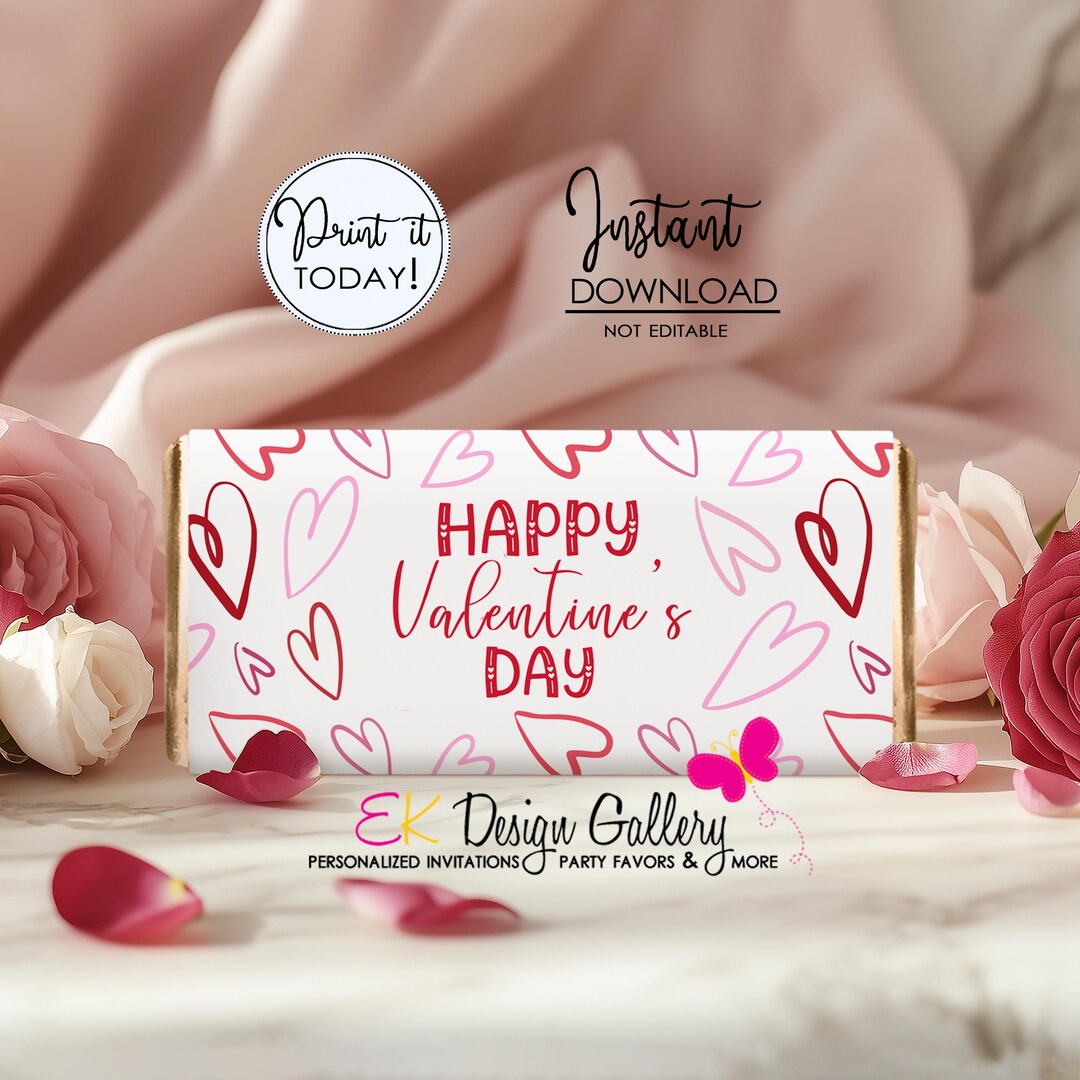 Valentine Hearts Chocolate Bar Wrapper, Classroom Exchange Valentine's ...