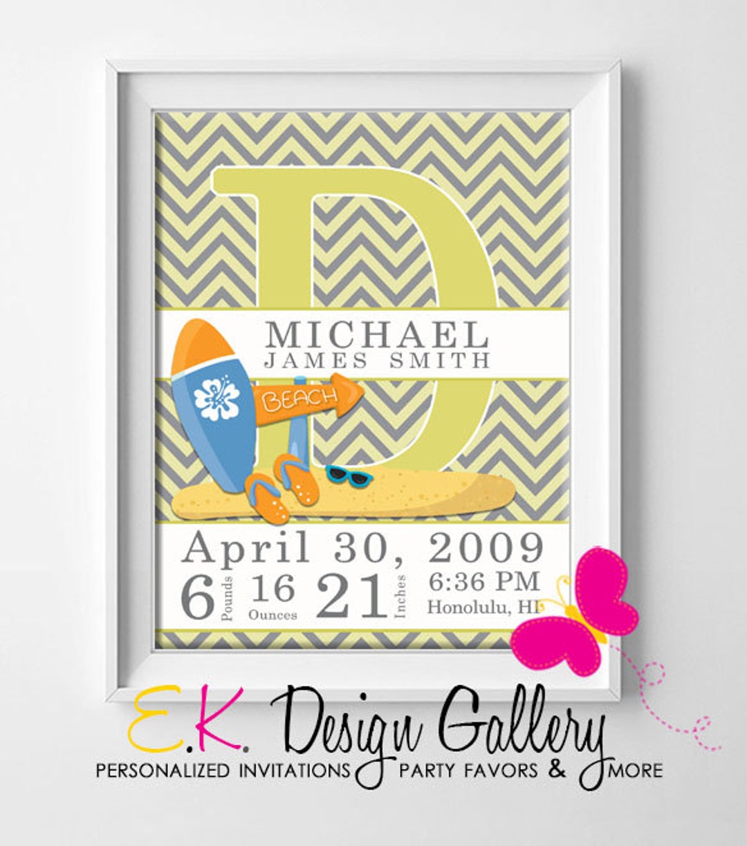 Personalized Baby Birth Stats Kids Wall Nursery Baby Nursery Boys Girls ...