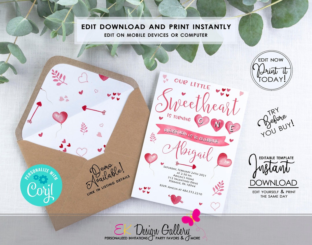 Valentine's Sweetheart Invitation, Valentines First Birthday Party ...