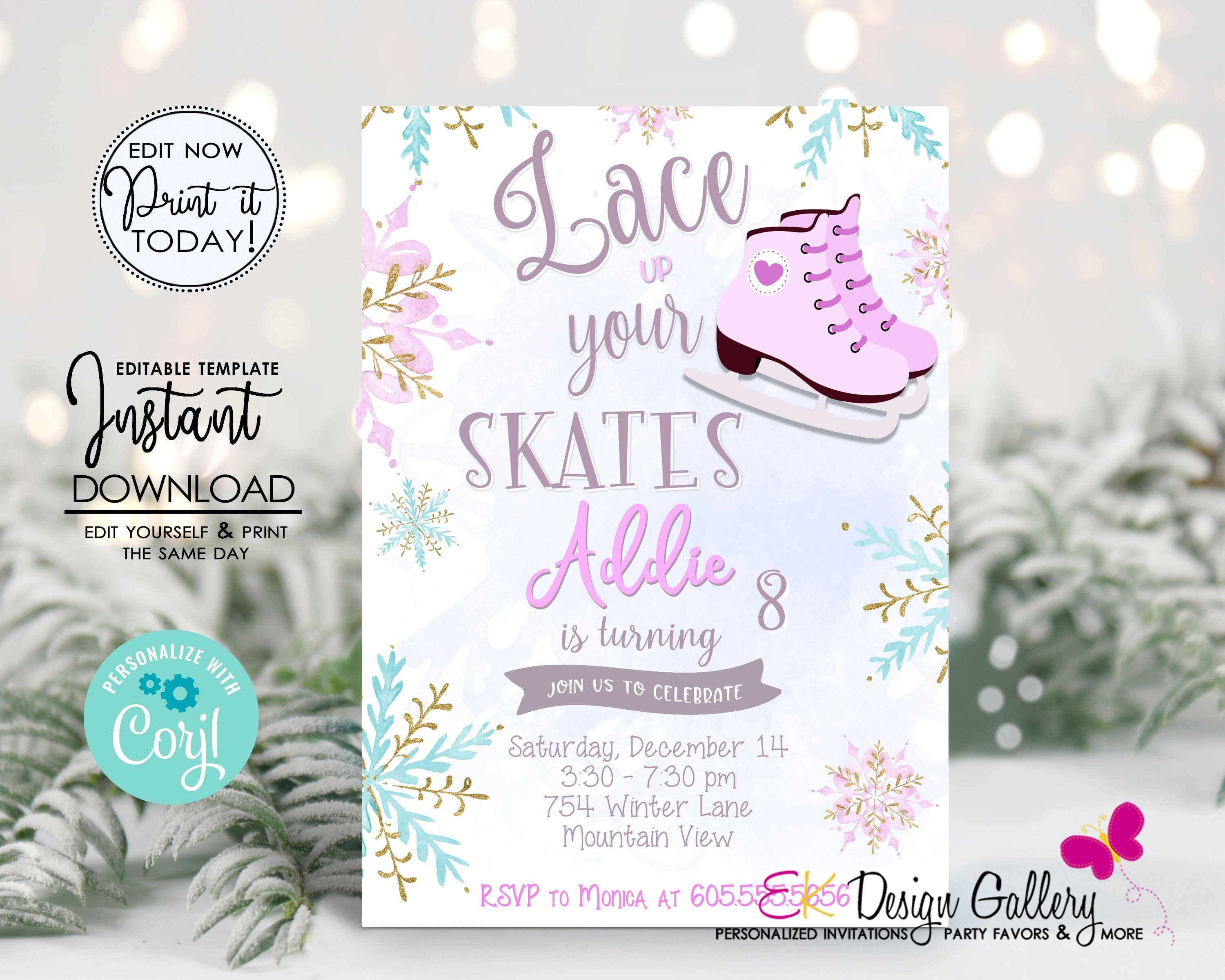 Ice Skating Birthday Party Invitation Templates