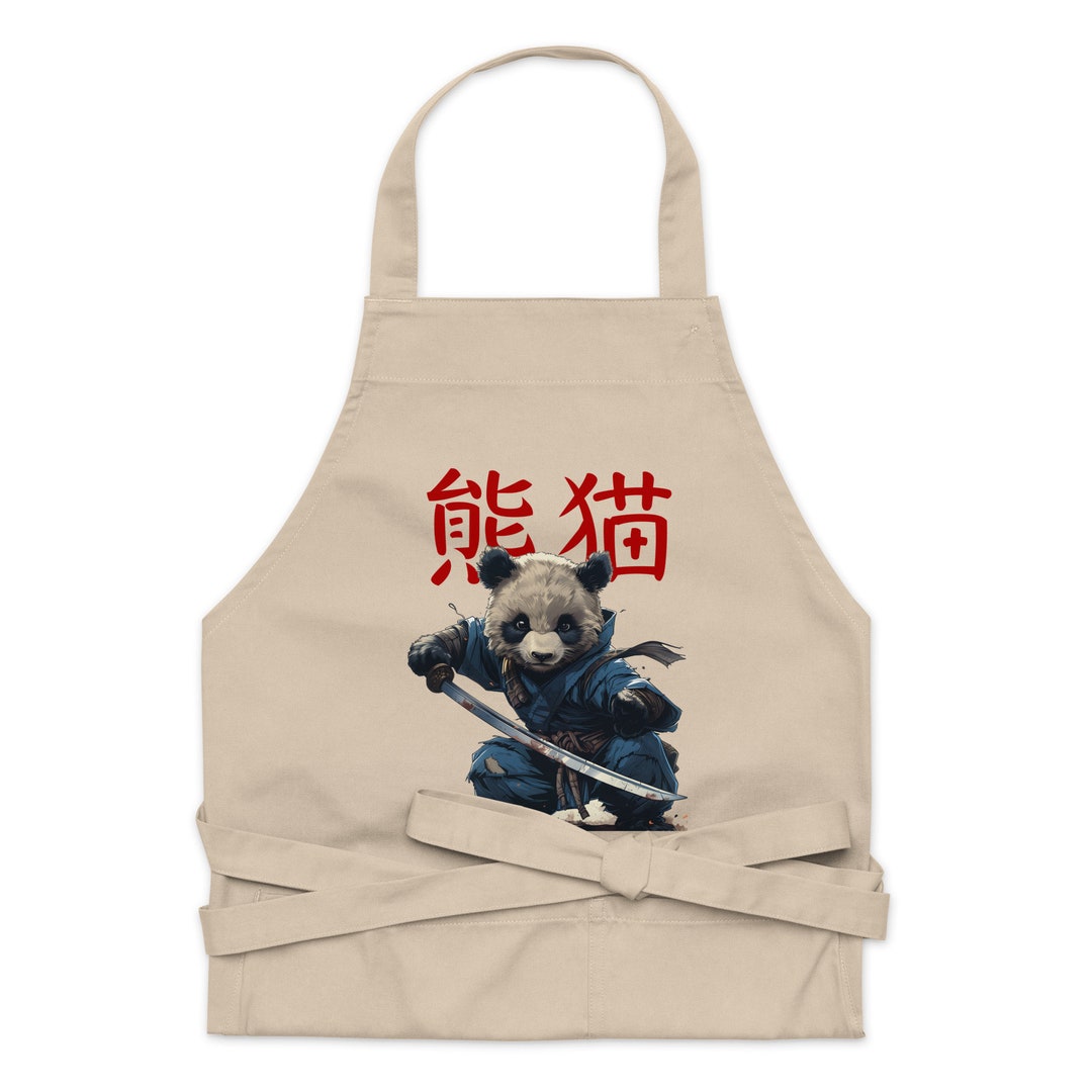 Organic Cotton Apron Panda Samurai Design Unique Gift for Cooking ...