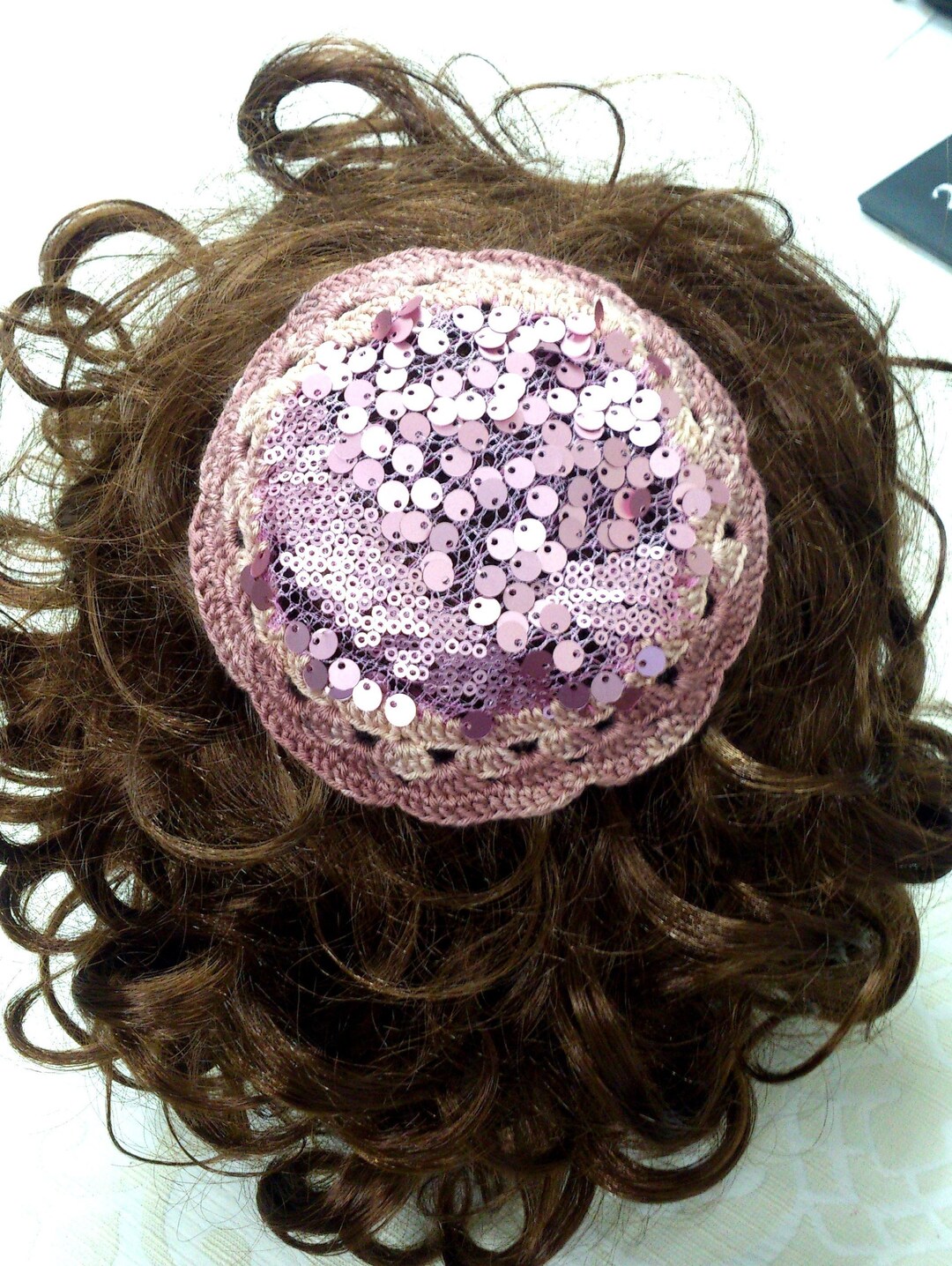Women's Kippah Hand Crocheted Unique the Center Made of Lace and Pink ...