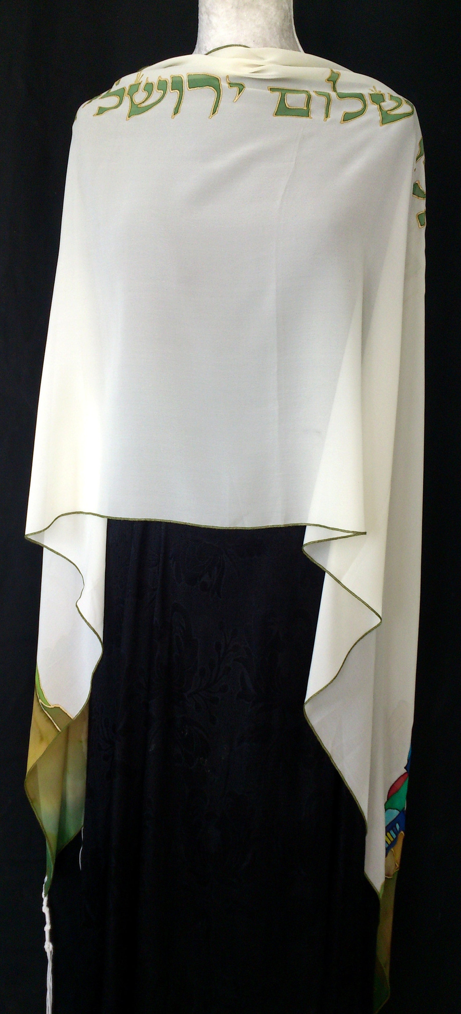 Tallit JERUSALEM, Prayer Shawl. Hand Painted Silk. for Bat-mitzvah Gift ...