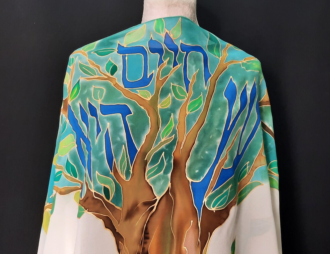 Tallit tree of Life Women's Prayer Shawl, Original Hand Painted Silk ...