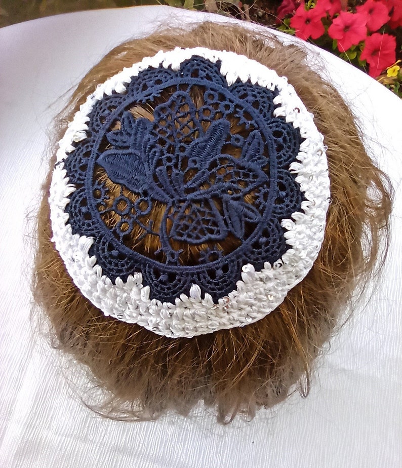 Women's Kippah Hand Crocheted One of a Kind. Center of Lace With ...