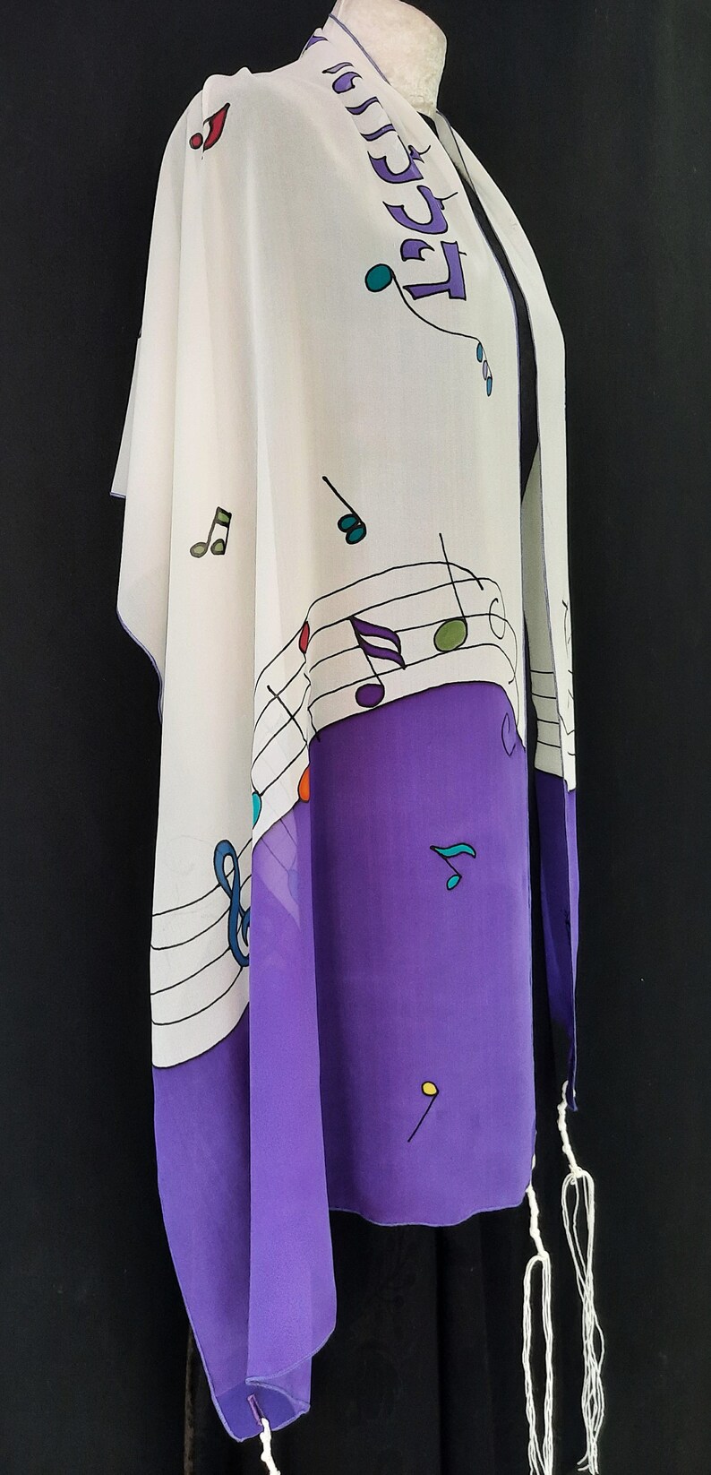 Tallit Musical Notes Jewish PRAYER SHAWL Hand Painted Silk. Unique Bat ...