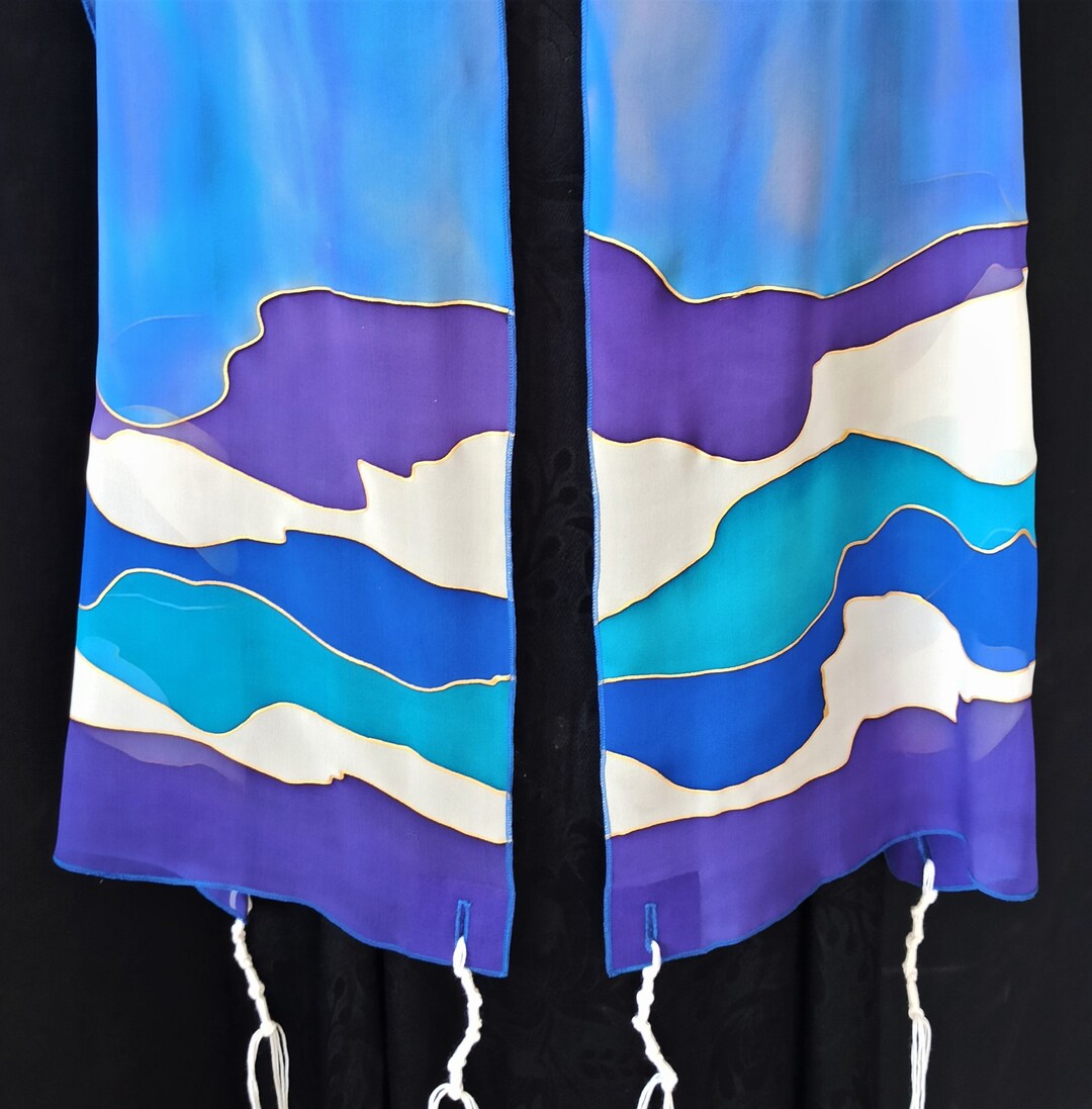 Hand Painted Silk Tallit - Modern Design - Bat Mitzvah Gift - Etsy