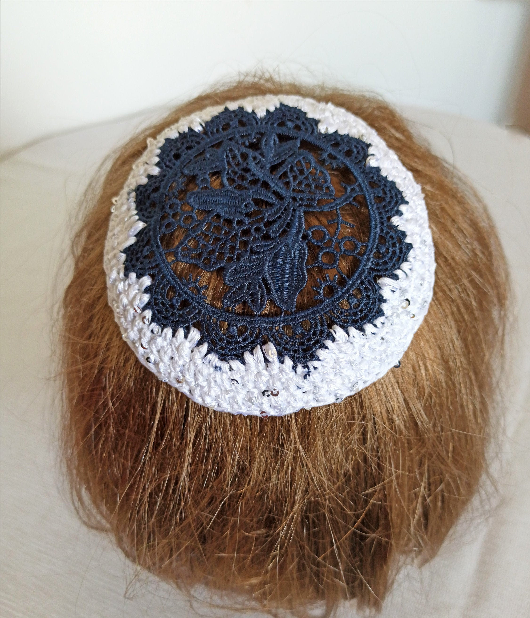 Women's Kippah Hand Crocheted One of a Kind. Center of Lace With ...