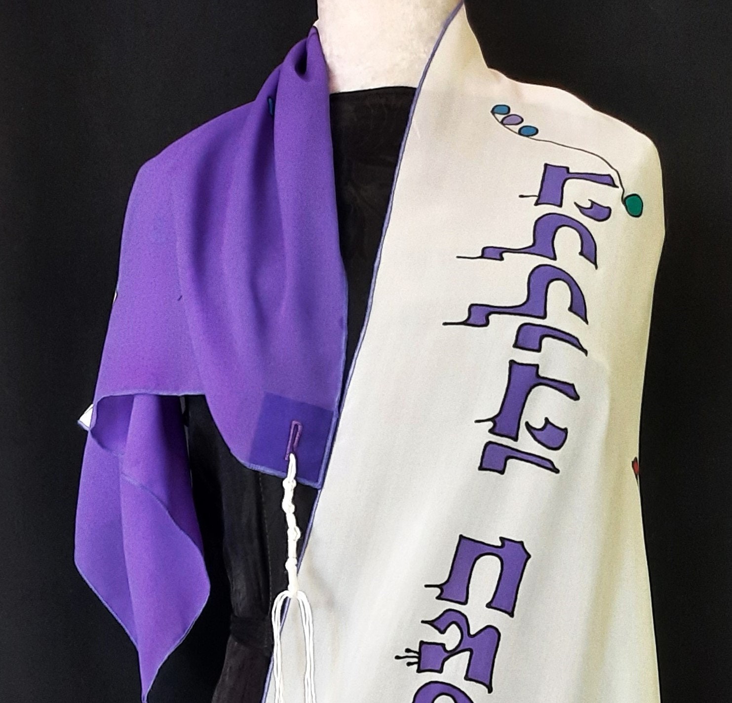 Tallit Musical Notes Jewish PRAYER SHAWL Hand Painted Silk. Unique Bat ...