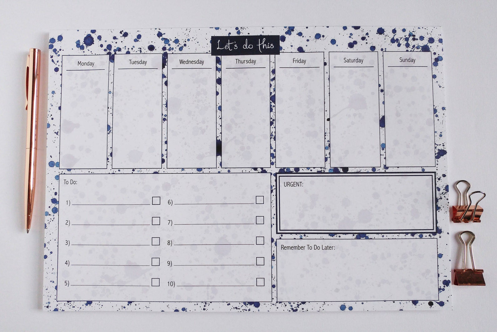 A4 Planner Pad Blue Splatter Weekly Planner Weekly Planner - Etsy