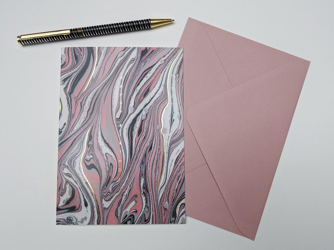 Happy Birthday Card, Birthday Card, Marble Card, Gold Foil Greeting ...